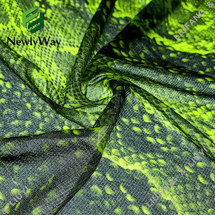 China Green fluorescent snakeskin design printed nylon stretch tricot ...